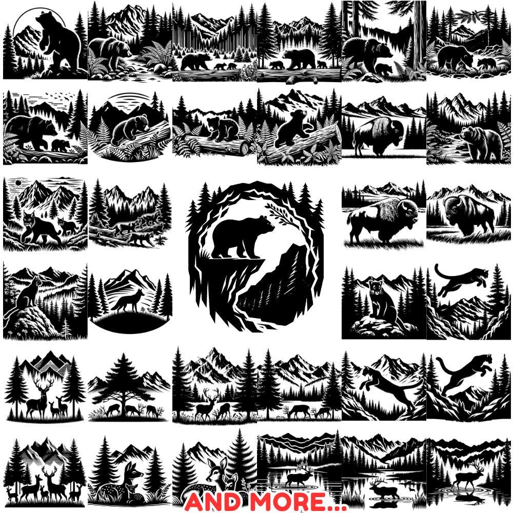 122 Wilderness Animal Scene SVG Bundle: Forest Silhouette Clipart, Deer ...