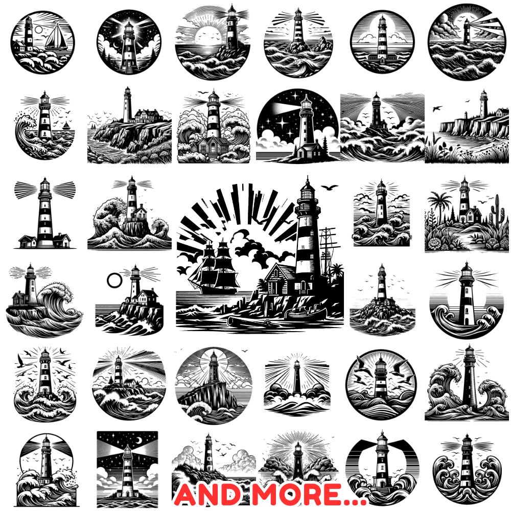 Lighthouse Scene SVG Bundle: Nautical Coastal Design (digital Download ...