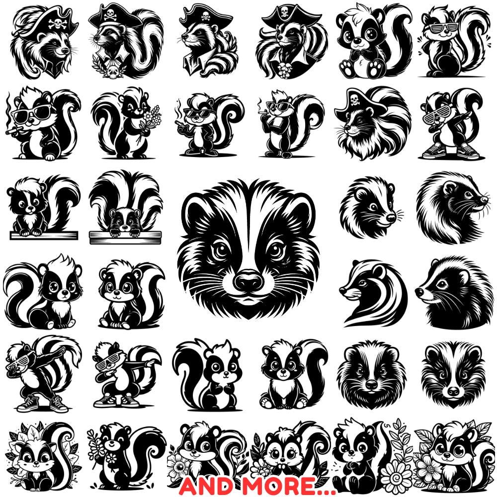 Skunk SVG Bundle | 155 Cute Cartoon Wildlife Designs (digital Download ...