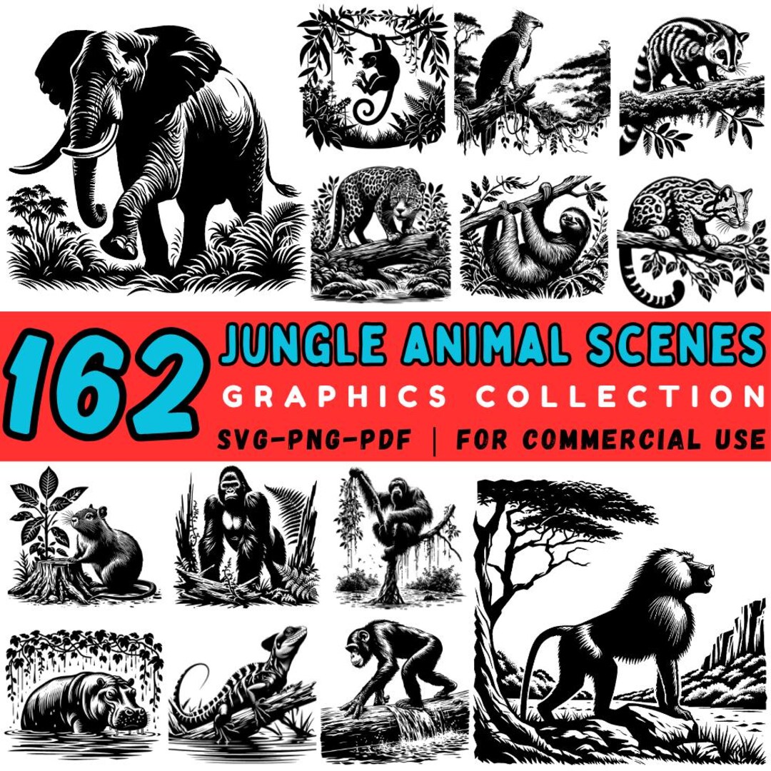 Jungle Animal Scenes SVG Bundle: Safari Wildlife Cut Files (commercial ...