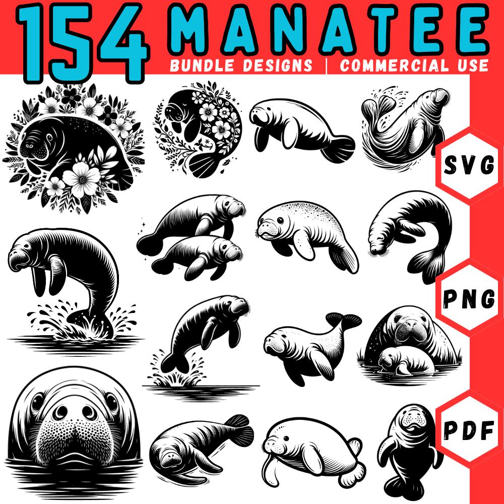 154 Manatee SVG Bundle | Sea Cow Clipart | Ocean Animal DXF PNG ...