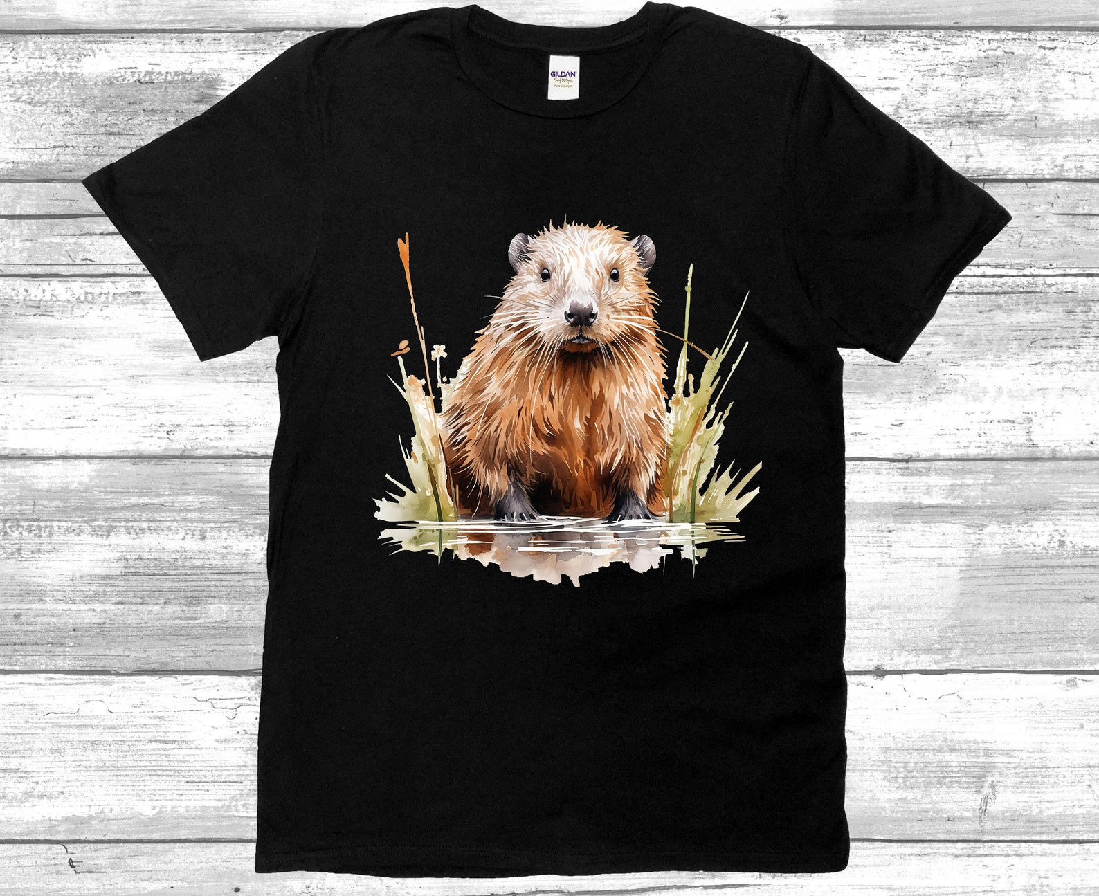 Muskrat PNG Sublimation File - Muskrat With Plant and Water Reflection ...
