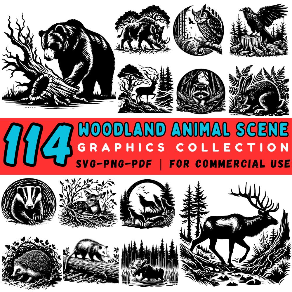 Woodland Animal Scene SVG Bundle: Forest Wildlife Cut Files (commercial ...