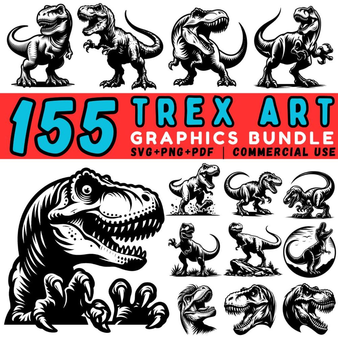 T-rex SVG Bundle: Tyrannosaurus Dinosaur Clipart, Cricut Cut Files ...