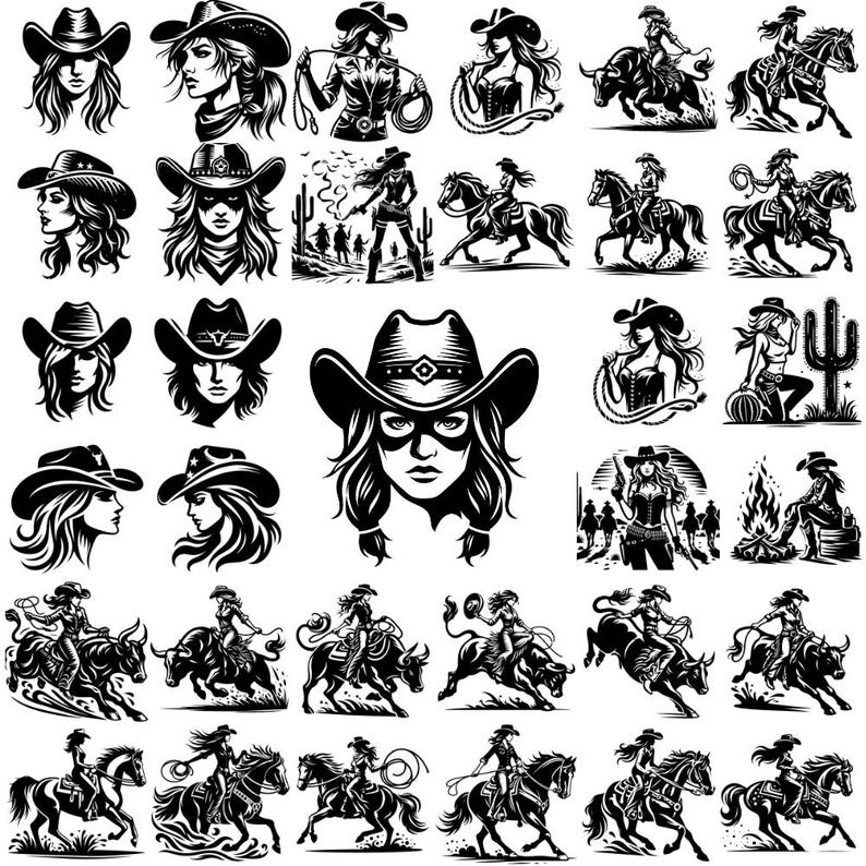 161 Cowgirl Laser Engraving SVG Bundle: Western Line Art, Laser Cut ...