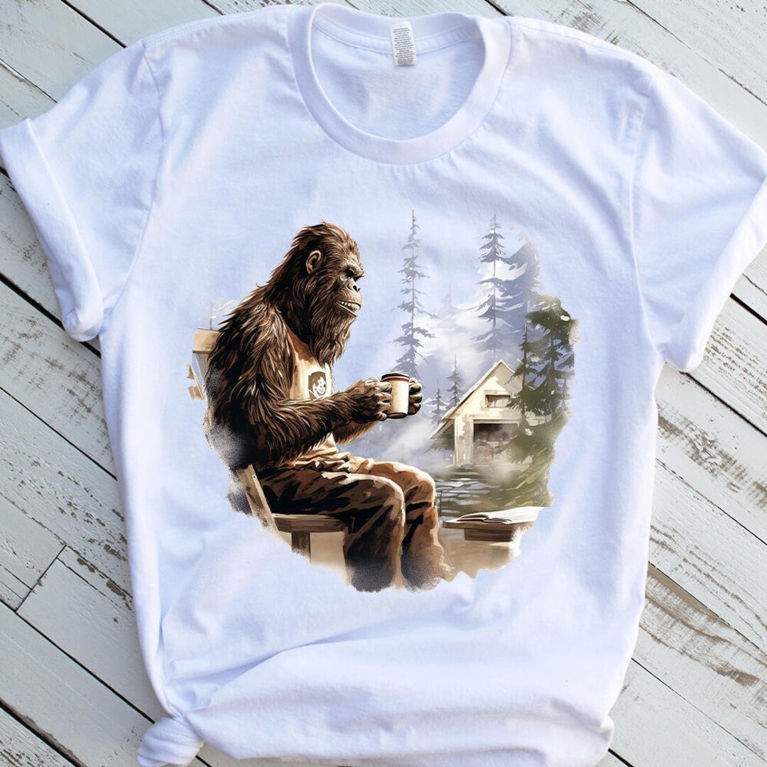 Bigfoot PNG Sublimation File - Bigfoot Drinking Coffee in Cabin ...