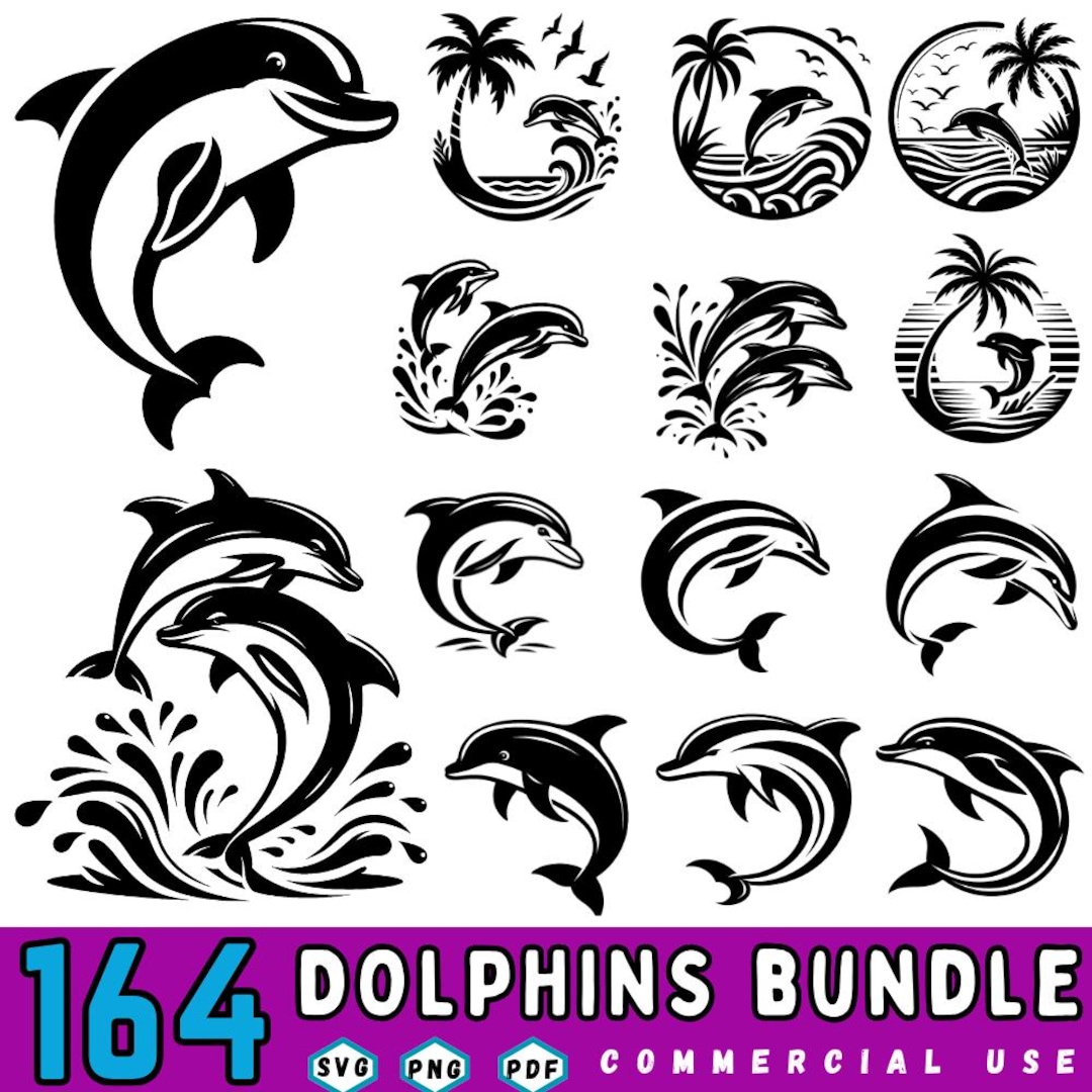 Dolphin SVG Bundle: Ocean Animal Clipart, Sea Life Cut Files ...