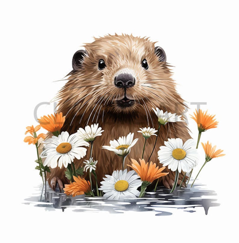 Muskrat PNG Sublimation File Pleasing Muskrat With Different Flowers ...
