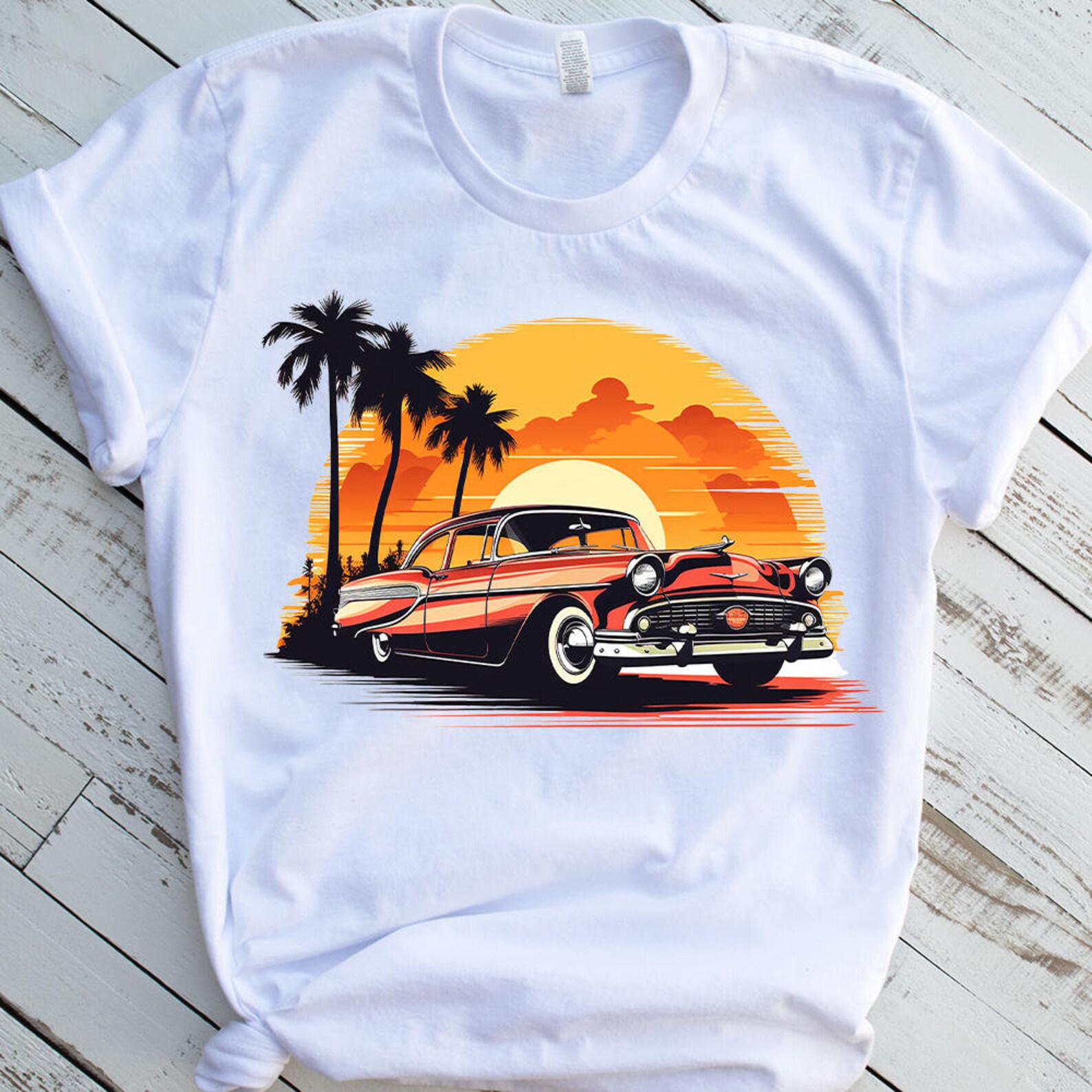 Classic Car Sublimation PNG File - Classic Car in Retro Sunset Art for ...