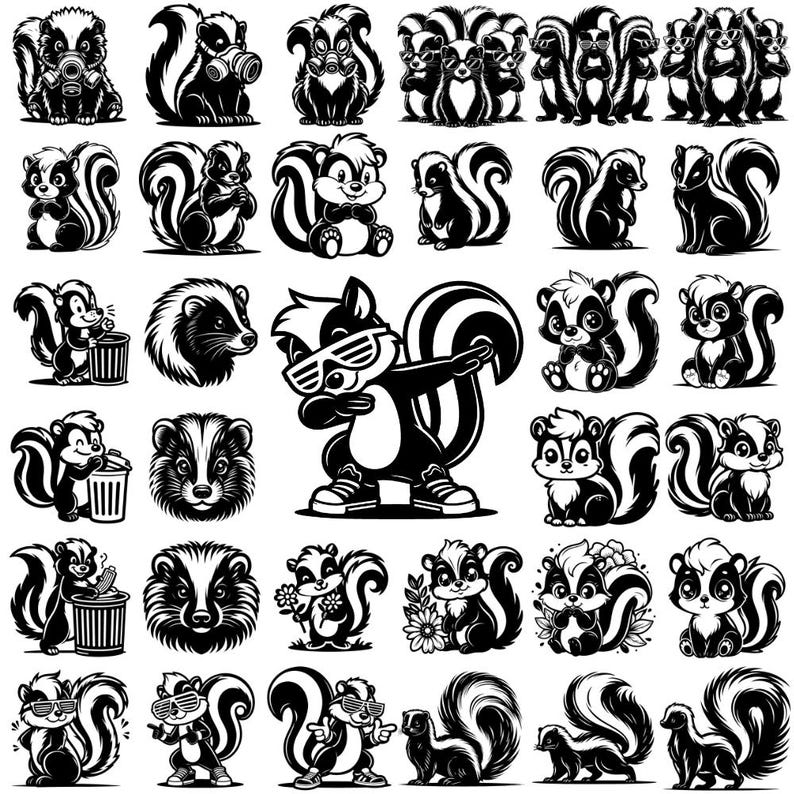 Skunk SVG Bundle | 155 Cute Cartoon Wildlife Designs (digital Download ...