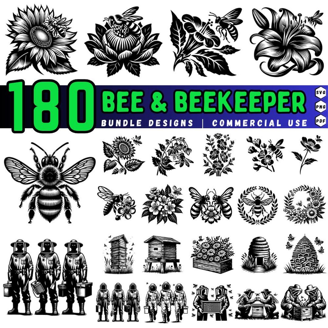 180 Bee & Beekeeper SVG Bundle: Honey Bee Clipart, Beehive, Beekeeping ...