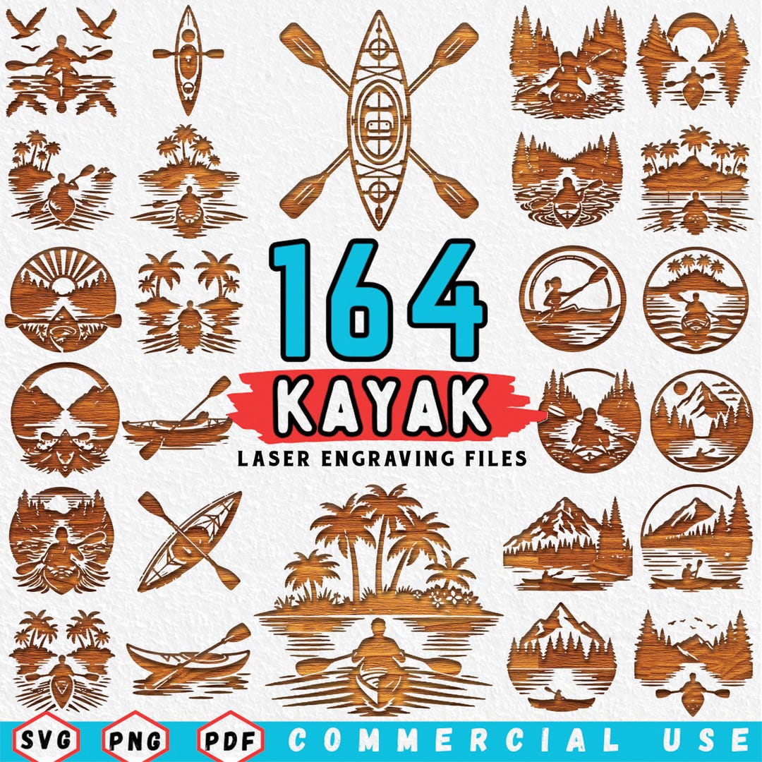 Kayak Laser Engraving SVG Bundle | Canoe Paddle Vector Designs (digital ...