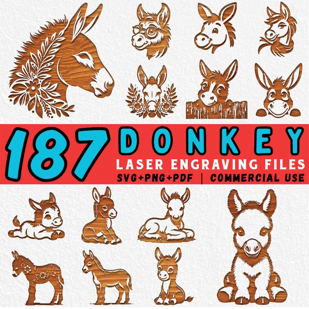 187 Donkey Laser Engraving SVG Bundle: Farm Animal Files, Laser Cut ...