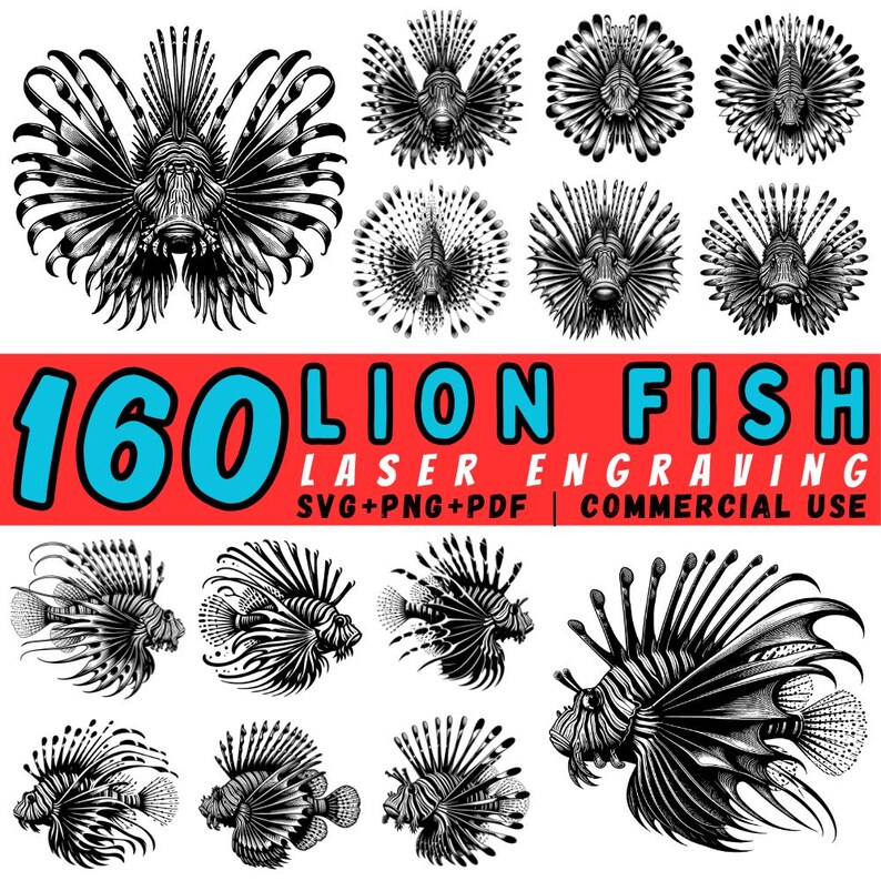 160 Lionfish Laser Engraving SVG Bundle: Tropical Fish CNC Files ...