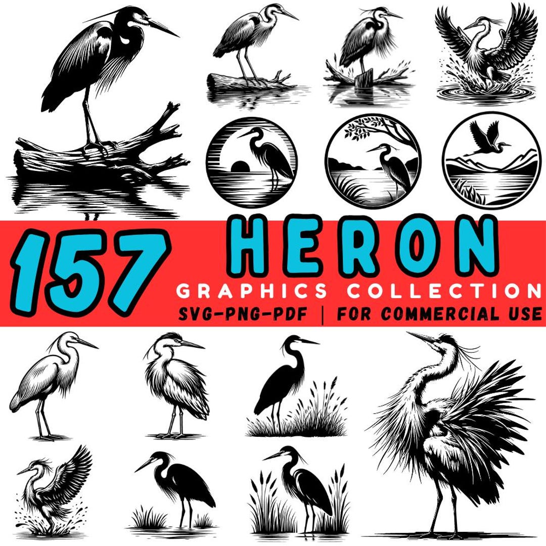Heron SVG Bundle: Transparent Heron Designs for Cricut (digital ...