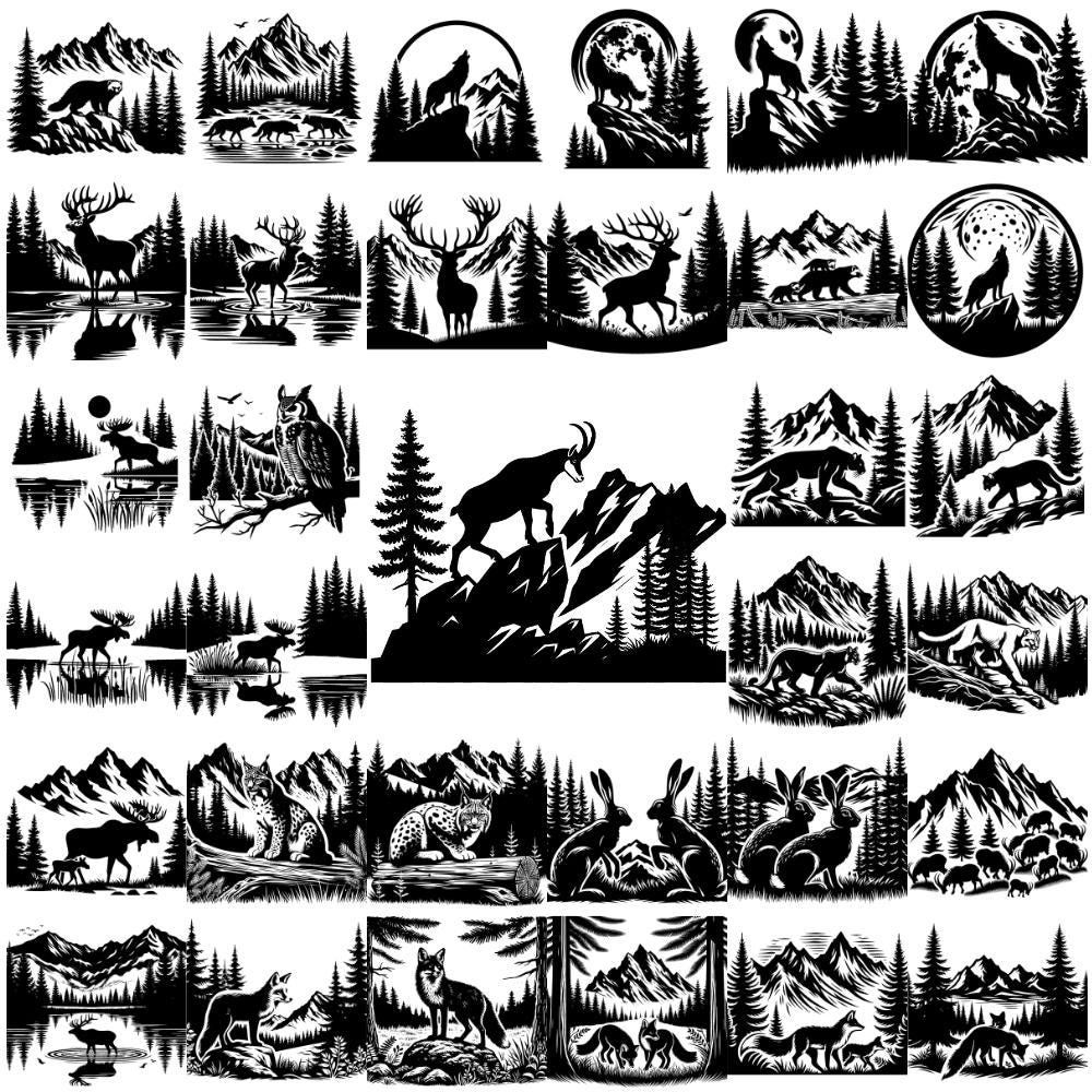 122 Wilderness Animal Scene SVG Bundle: Forest Silhouette Clipart, Deer ...