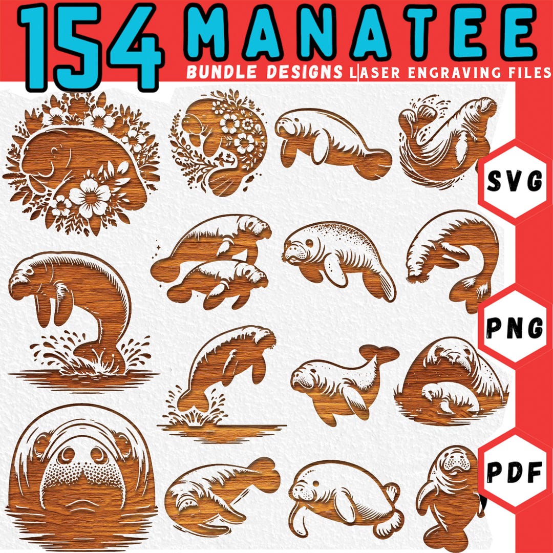 Manatee Laser Engraving DXF Bundle | Sea Cow SVG, CNC Cut Files - Etsy