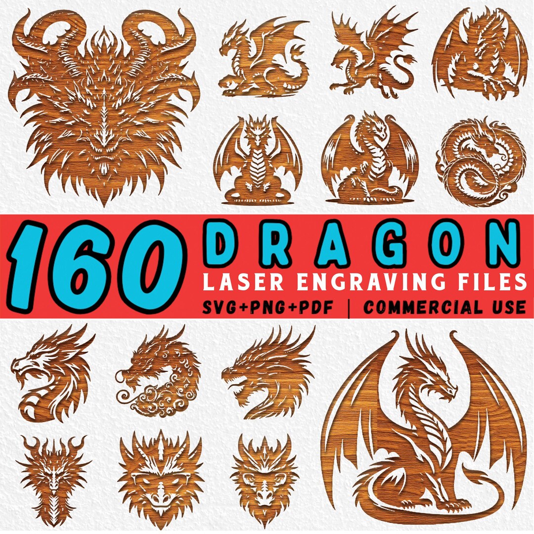 160 Dragon Laser Engraving SVG Bundle: Mythical Creature Art, Laser Cut ...