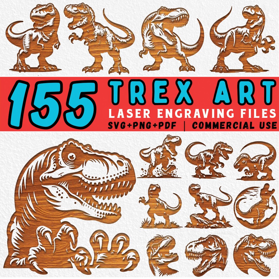 T-rex Laser Engraving DXF Files: Dinosaur Silhouette SVG Bundle ...