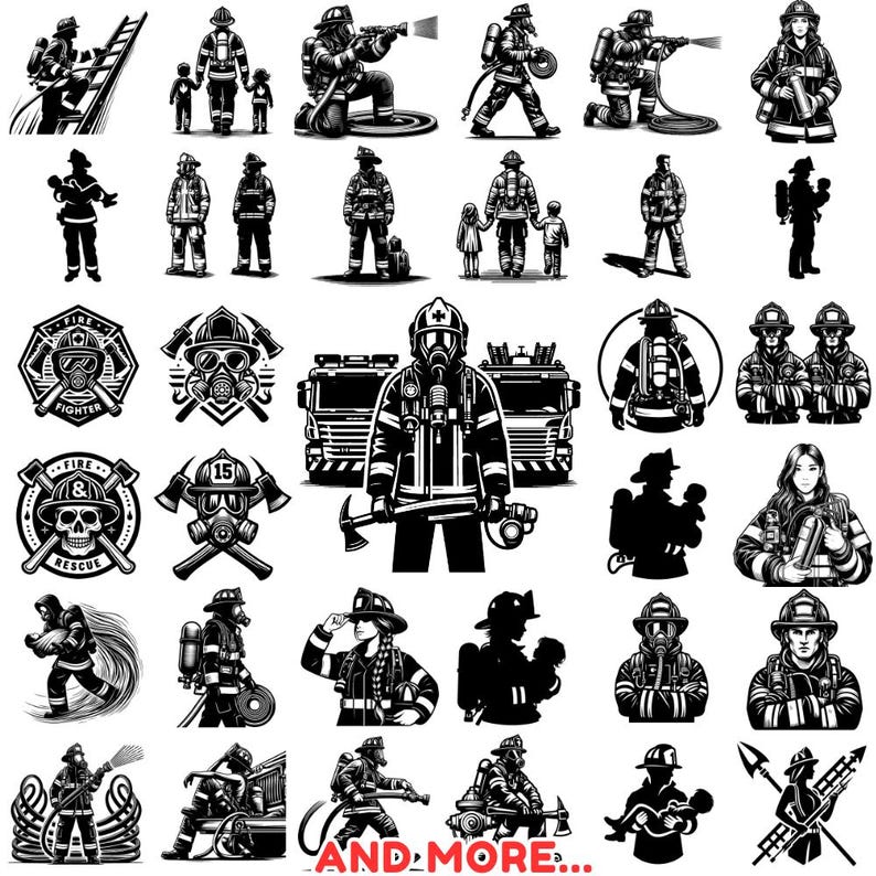 160 Firefighter Laser Engraving SVG Bundle: Fireman Silhouettes, Rescue ...
