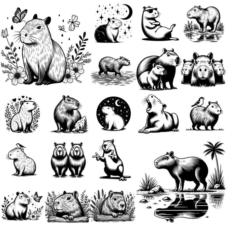 Capybara SVG Bundle: Laser Cut Files, CNC Patterns (commercial Use ...