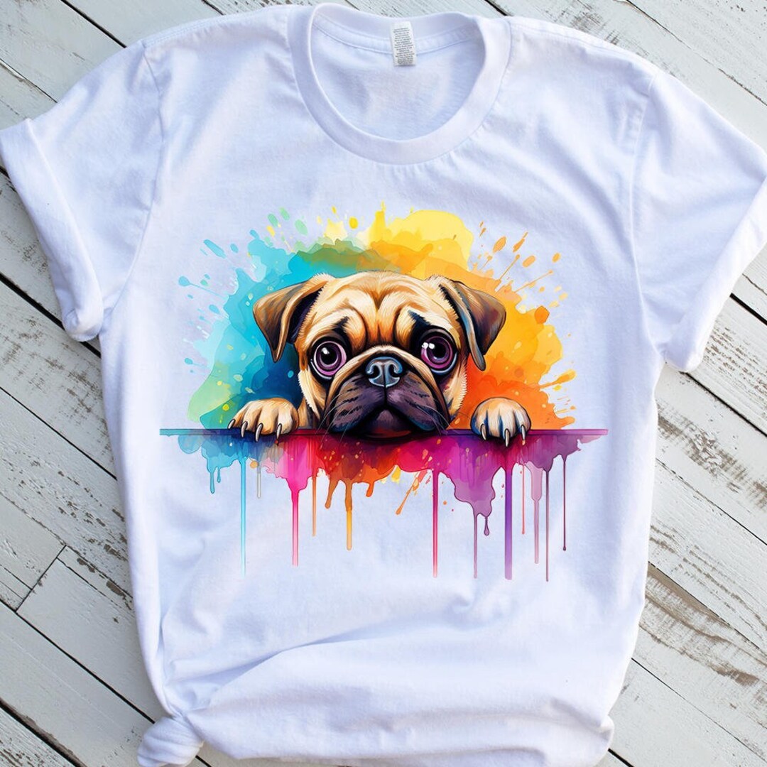 Pug Dog PNG Sublimation Design, Alcohol Ink, Cute Pug Peeking in ...
