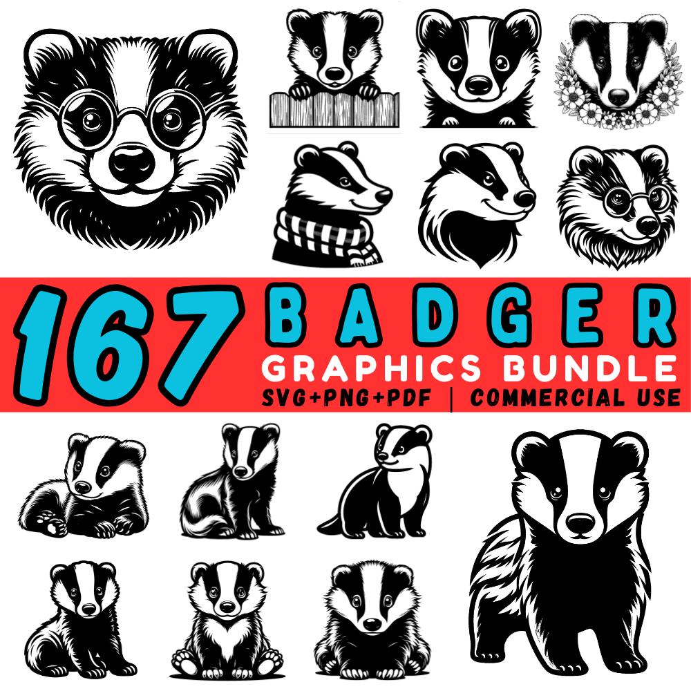 167 Badger SVG Bundle: Woodland Animal Clipart, Wildlife Illustration ...