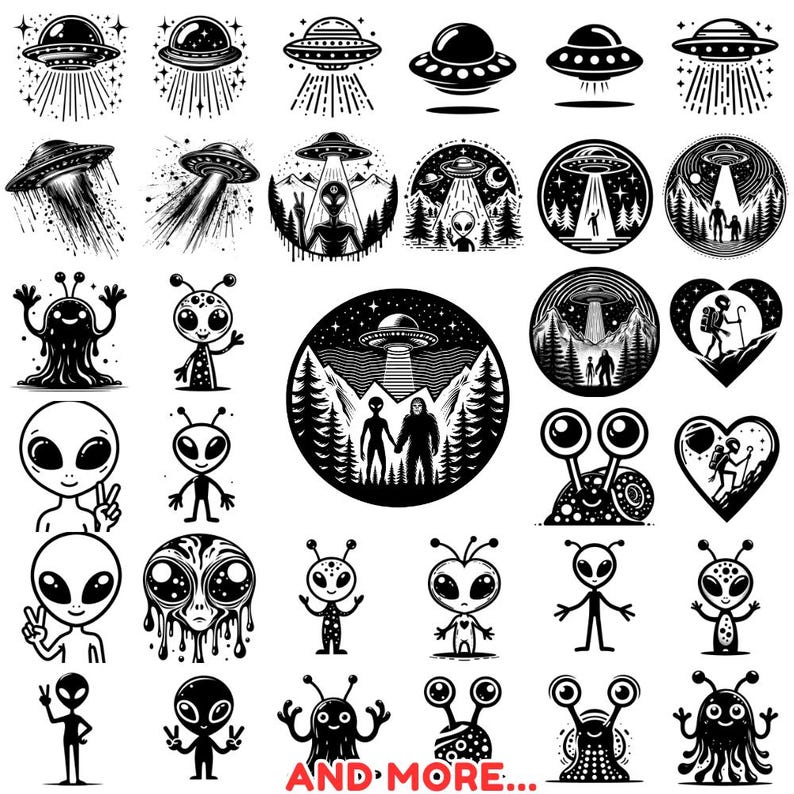 166 Alien SVG Bundle: UFO Clipart, Extraterrestrial Silhouette, Space ...
