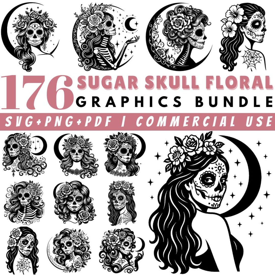 Sugar Skull Floral SVG Bundle: Dia De Los Muertos Designs (digital ...