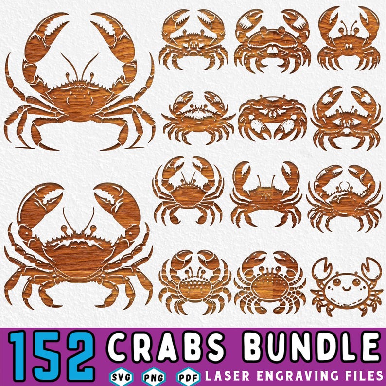 152 Crab Laser Engraving SVG Bundle: Sea Animal Silhouette, Ocean ...