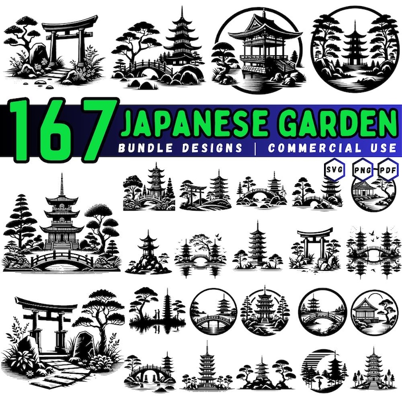167 Japanese Garden SVG Bundle: Zen Landscape Clipart, Torii Gate ...
