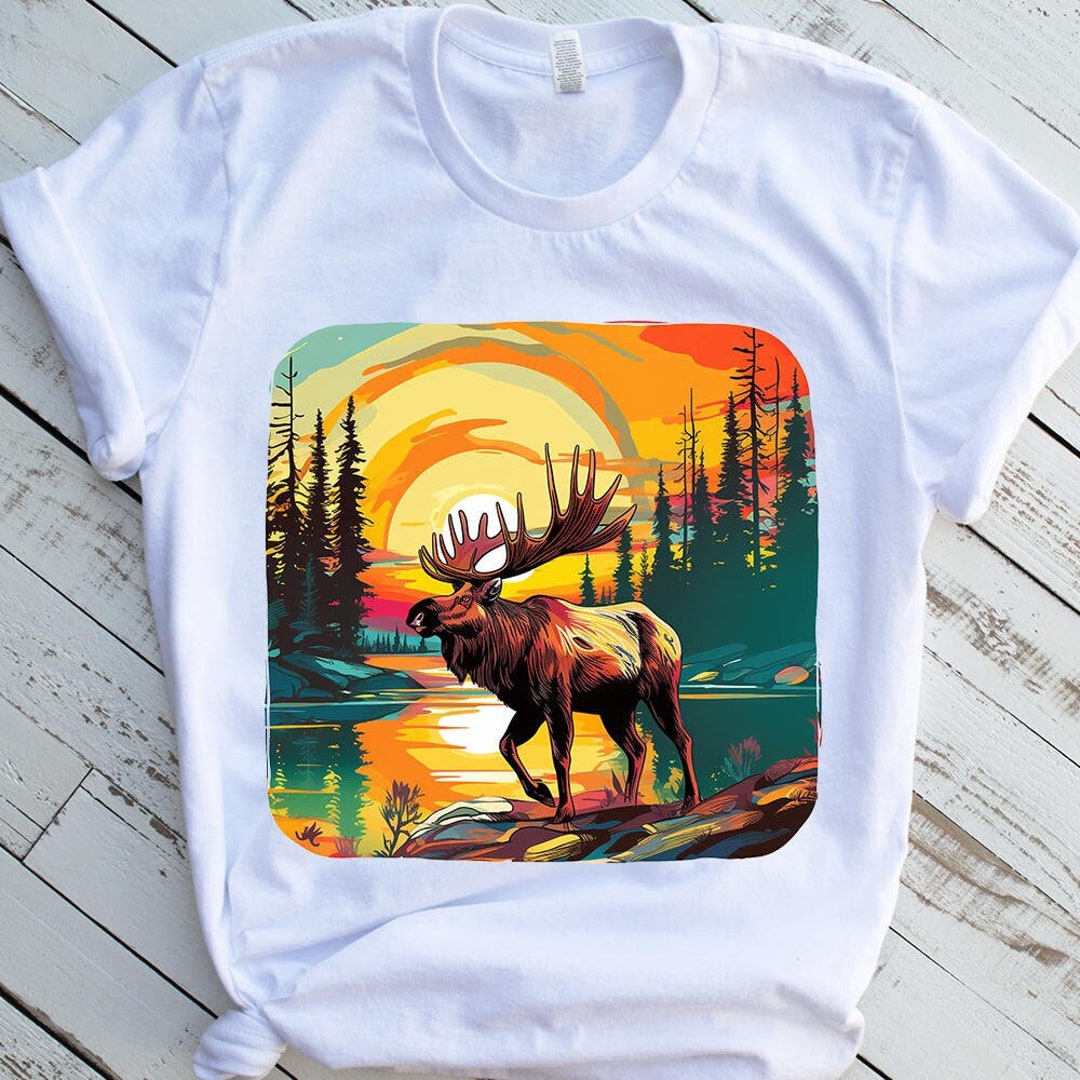 Moose PNG Sublimation Design, Moose Mixed With Natures in Sunset ...