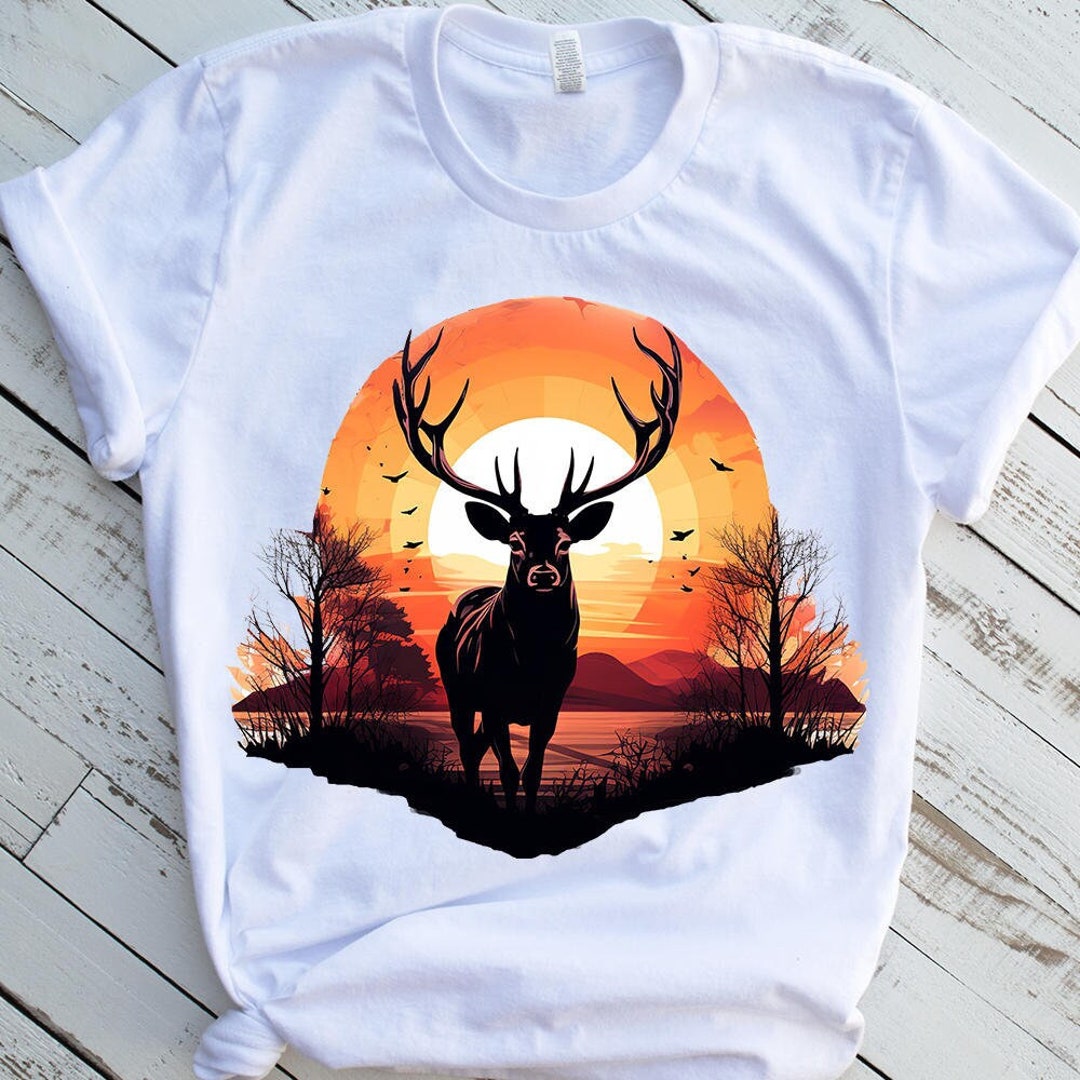 Deer PNG Sublimation Design, Deer Silhouette Mixed With Creative Nature ...