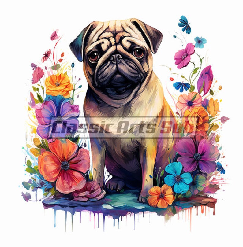 Pug Dog PNG Sublimation Design Alcohol Ink Pug Standing - Etsy