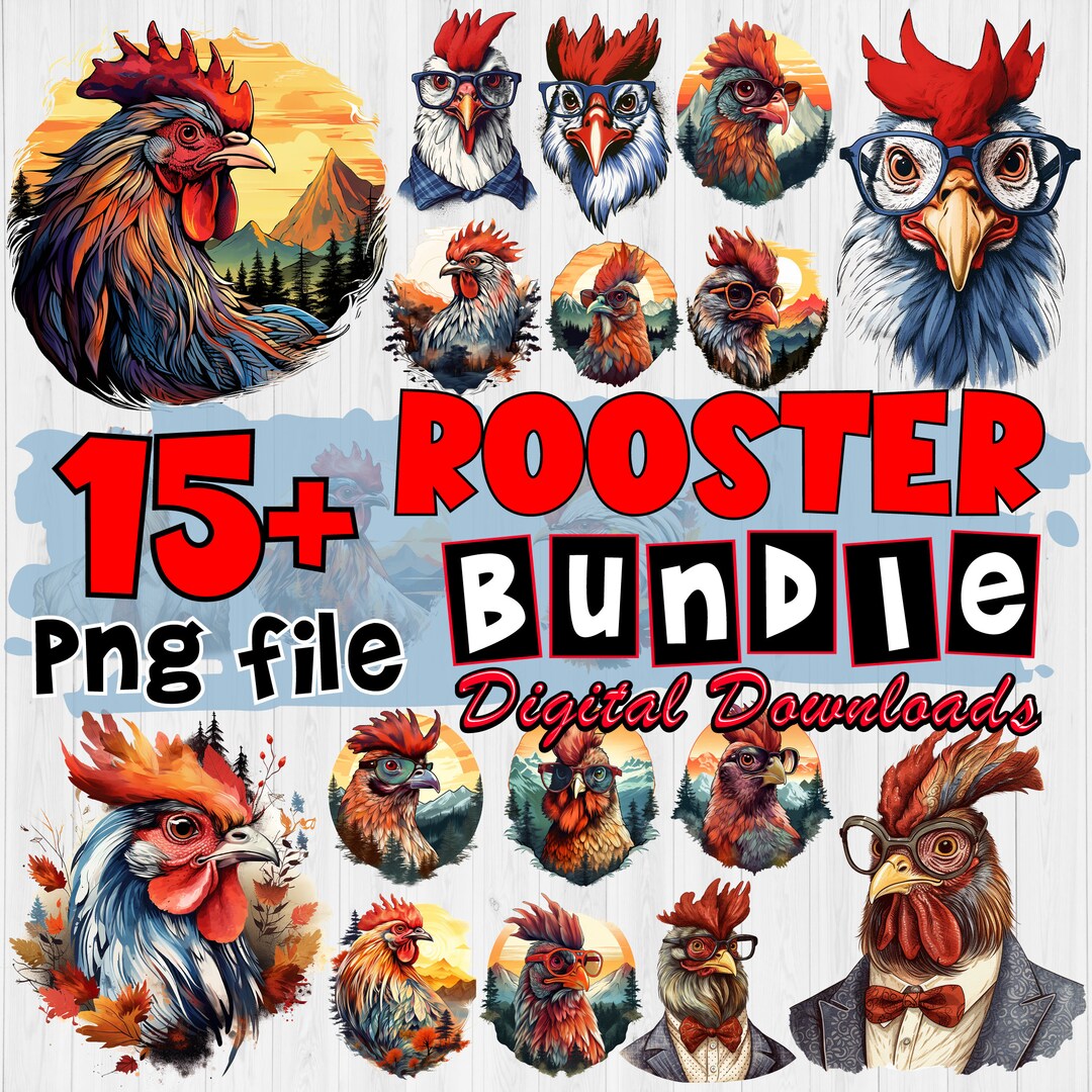 Rooster PNG Sublimation Design, 15+ Rooster Bundle, Instant Digital ...