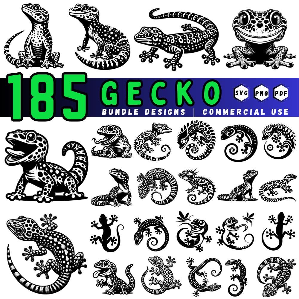153 Gecko Laser Engraving SVG Bundle: Reptile Silhouettes, Lizard CNC ...