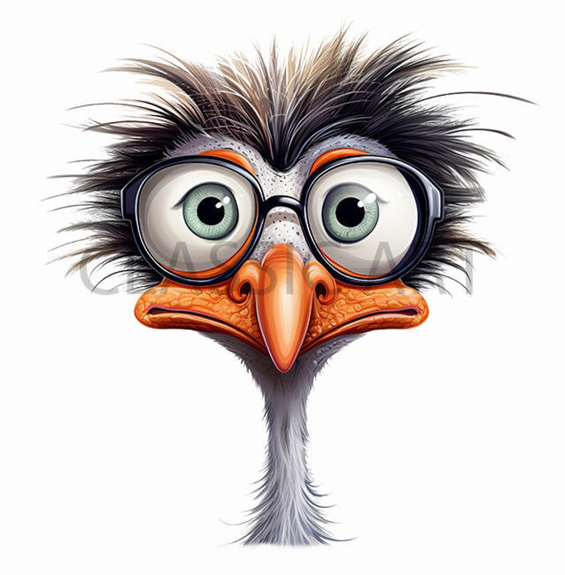 Ostrich PNG Sublimation File Adorable Geek Ostrich Illustration With Glasses Instant Digital ...