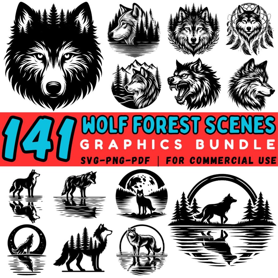 Wolf Forest Scene SVG Bundle | Woodland Clipart (digital Download) - Etsy
