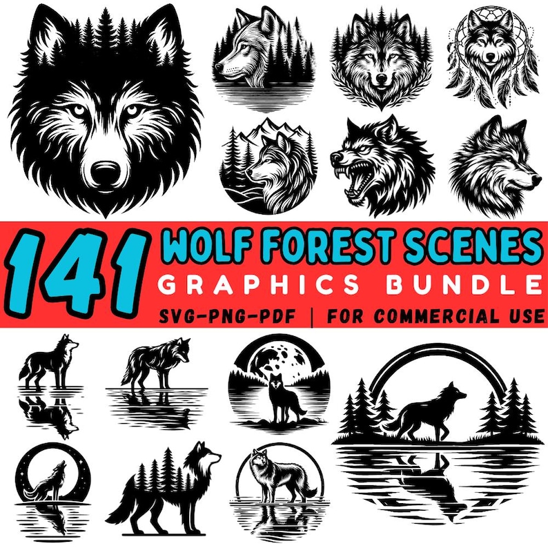 Wolf Forest Scene SVG Bundle | Woodland Clipart (digital Download) - Etsy