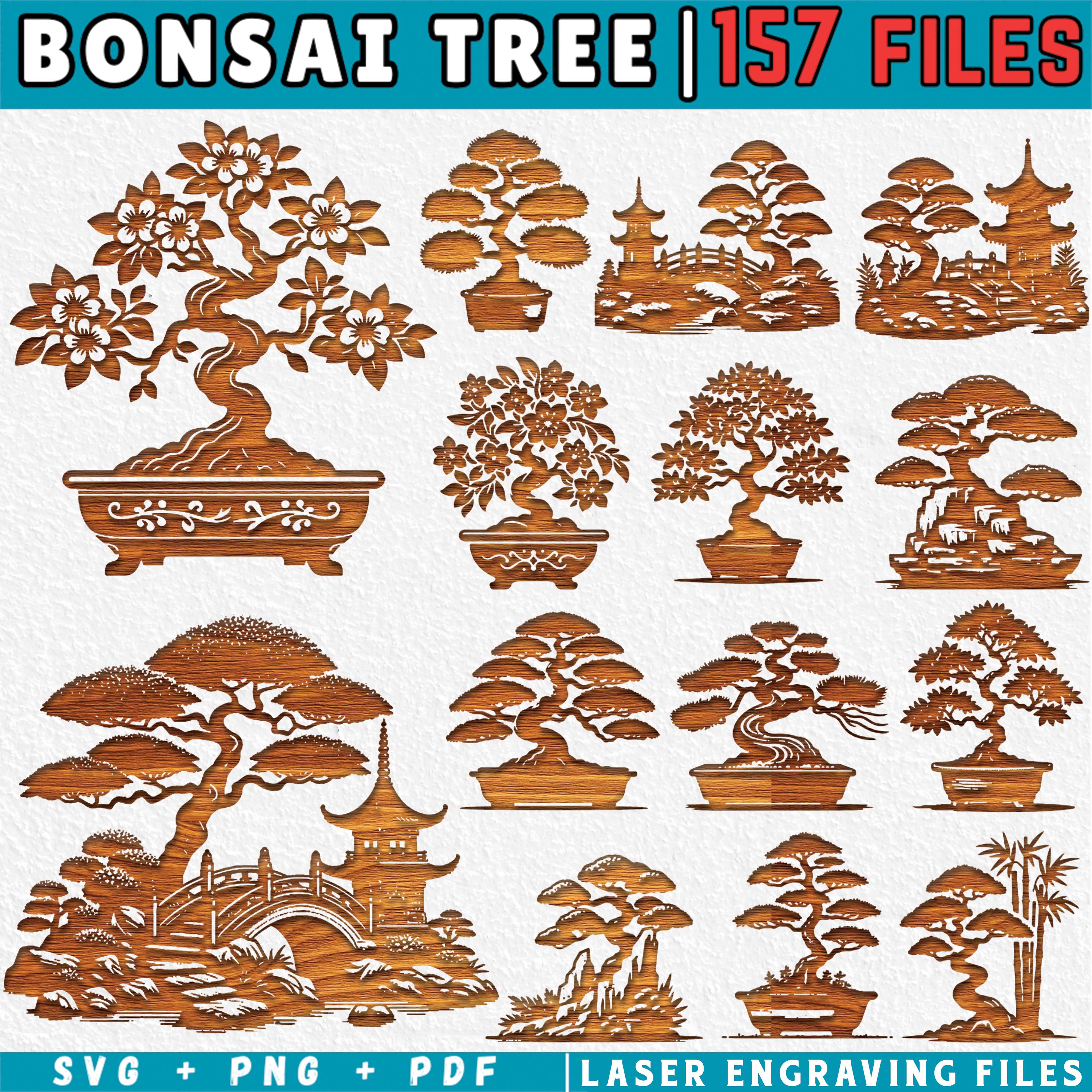157 Laser Engraving Bonsai Tree Dxf Bundle | Japanese Bonsai Svg for ...