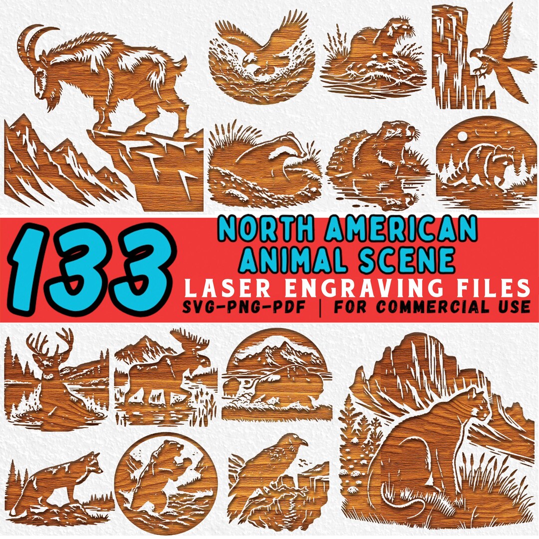Laser Cut Wildlife Scene DXF File: North American Animals Bundle ...