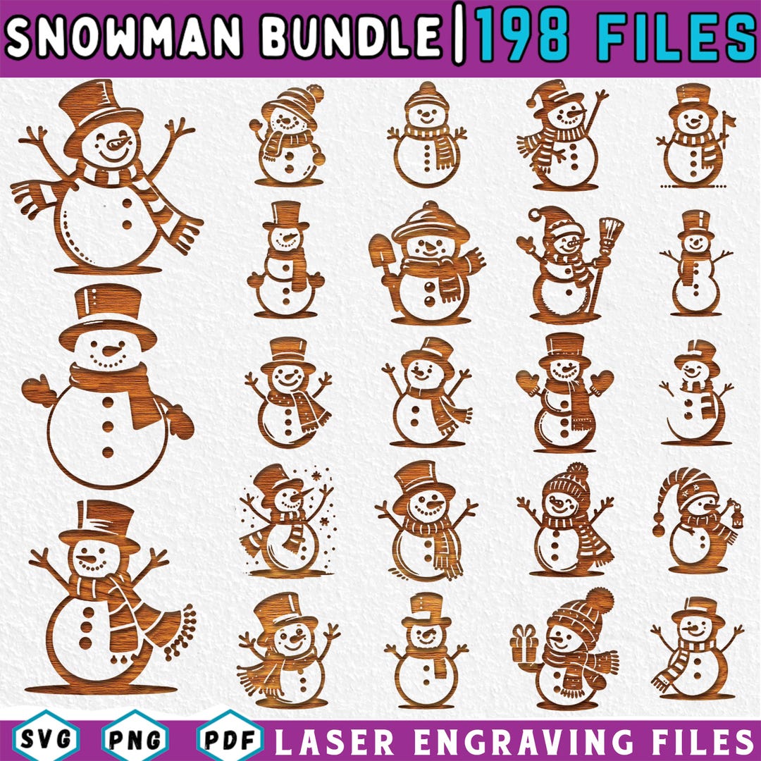 198 Snowman Laser Engraving SVG Bundle: Winter Character Files, Laser ...