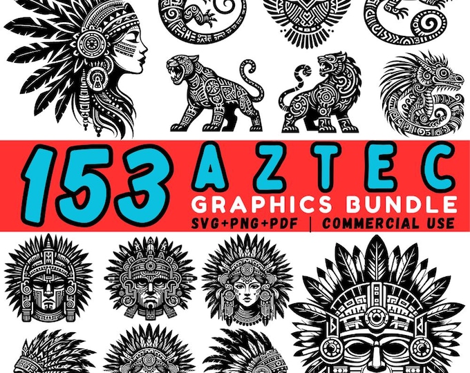 600 Aztec SVG PNG Designs Bundle | Intricate Aztec Art for Tattoos ...