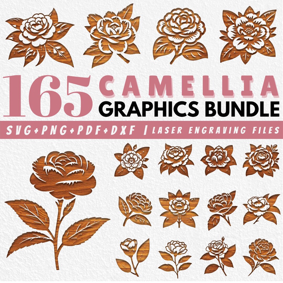 165 Camellia Flower Laser Engraving SVG Bundle: Floral Line Art, CNC ...