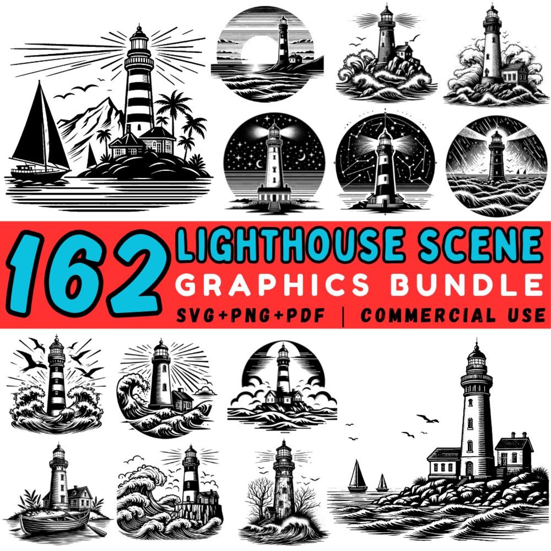 Lighthouse Scene SVG Bundle: Nautical Coastal Design (digital Download ...