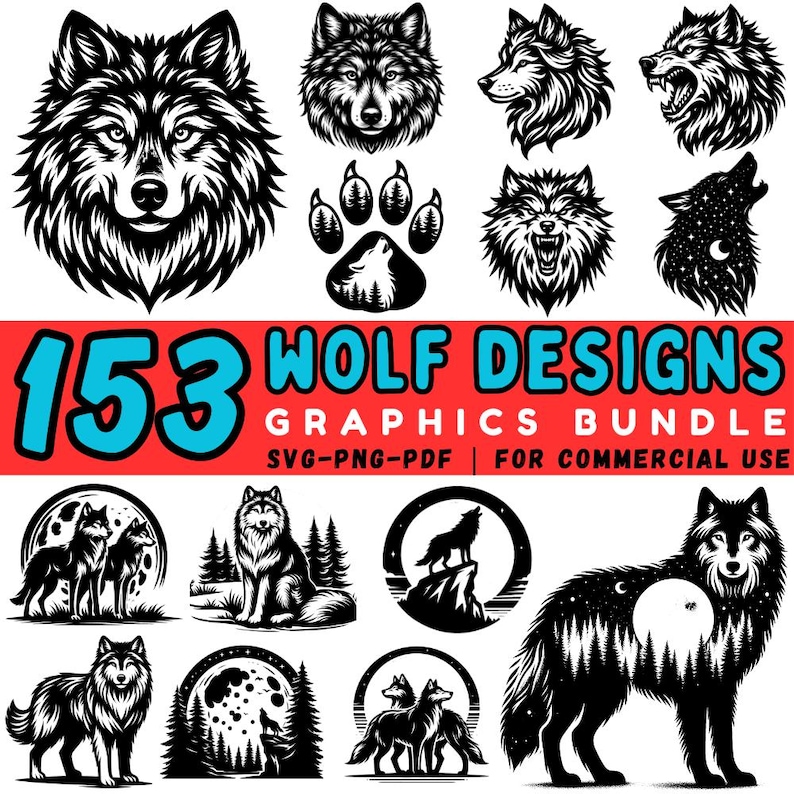 Wolf Design SVG Bundle: Tribal Silhouette Clipart (commercial Use ...