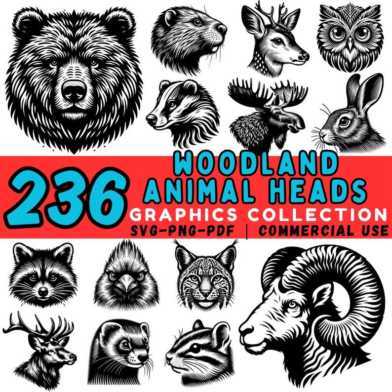 Woodland Animal Heads SVG Bundle: Forest Creatures Clipart (digital ...