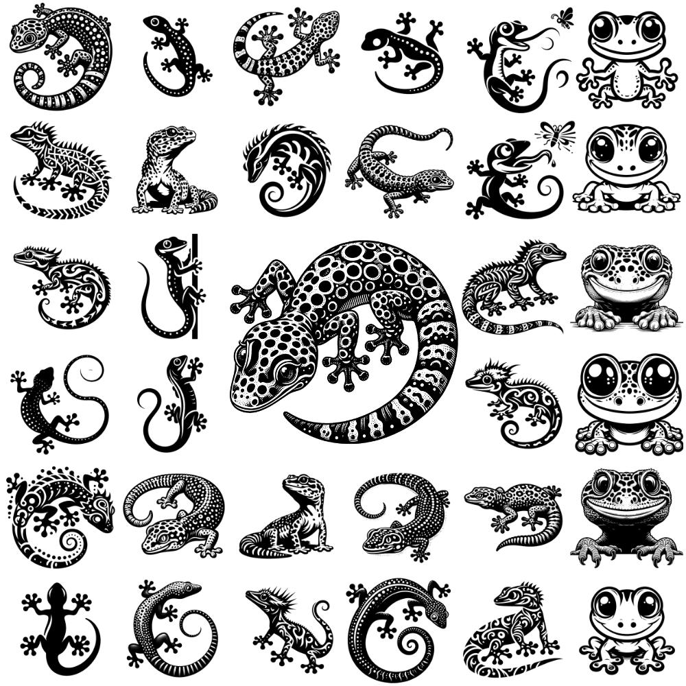 153 Gecko Laser Engraving SVG Bundle: Reptile Silhouettes, Lizard CNC ...