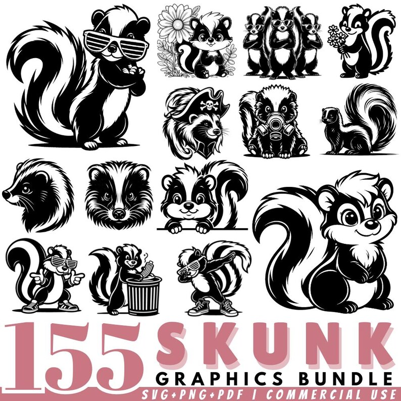 Skunk SVG Bundle | 155 Cute Cartoon Wildlife Designs (digital Download ...