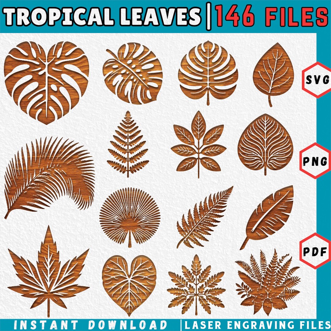 146 Laser Engraving Tropical Leaves DXF Bundle | Palm Leaf SVG for ...